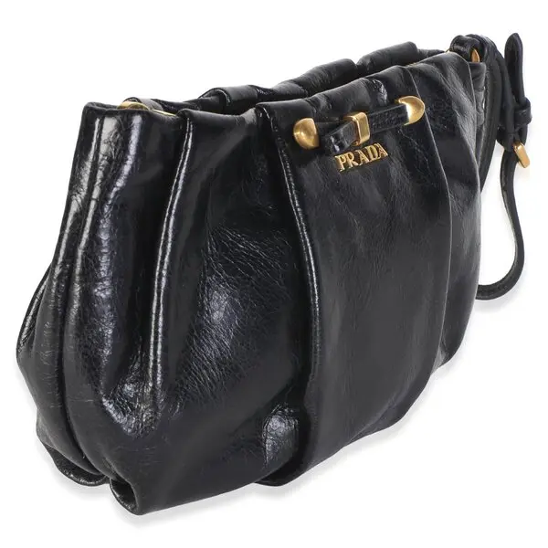 Prada Vitello Shine Pleated Bow Wristlet Clutch