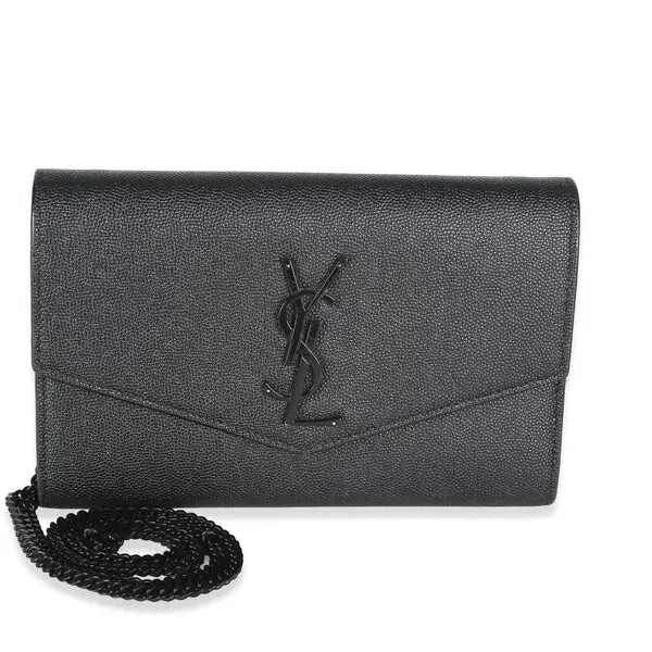 Saint Laurent Grain De Poudre Uptown Chain Wallet - Black