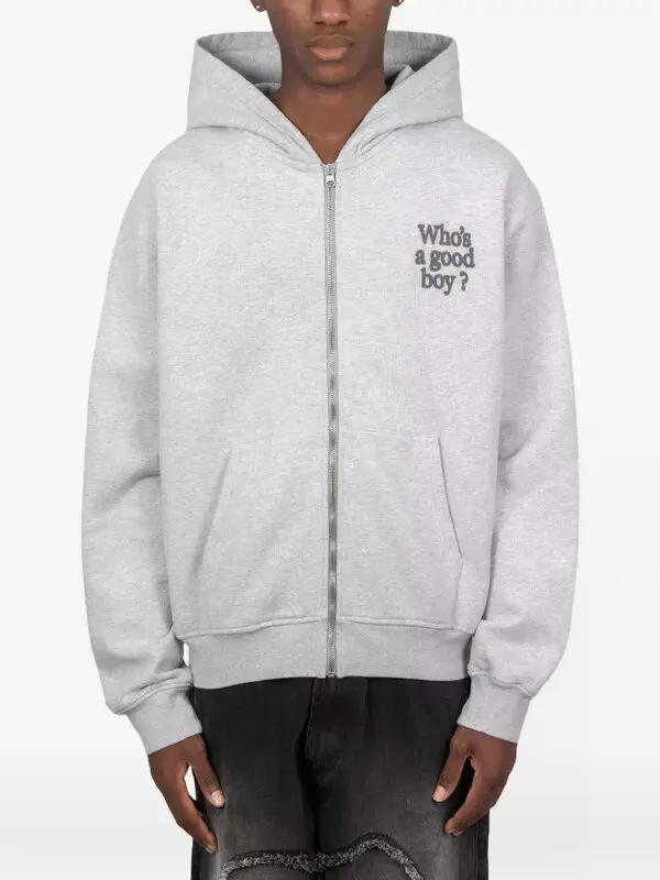 CARNE BOLLENTE Who's A Good Boy? Graphic-print Zip-up Hoodie - Grey
