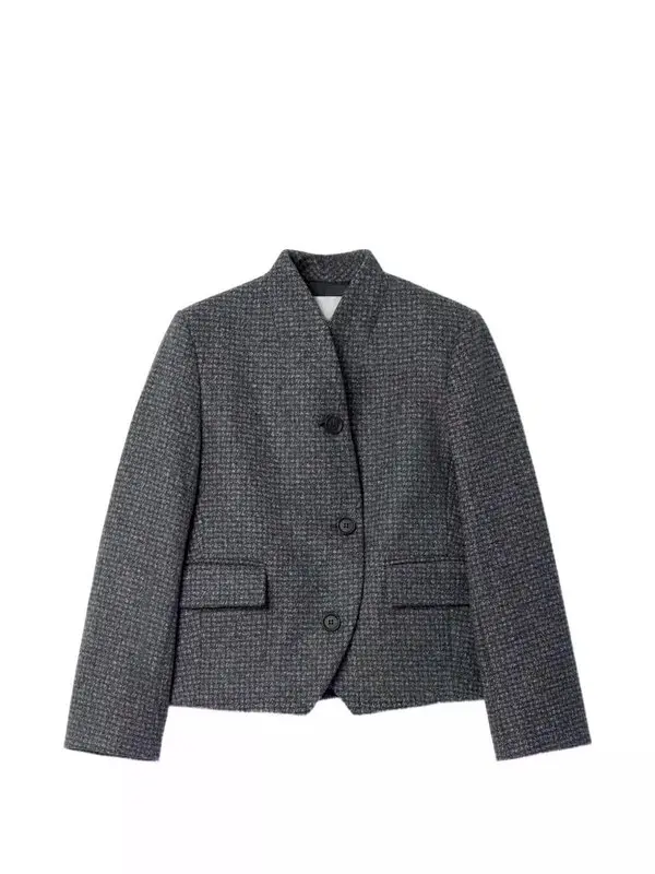 HOUSE OF DAGMAR Houndstooth-wool Curved Jacket - Grey