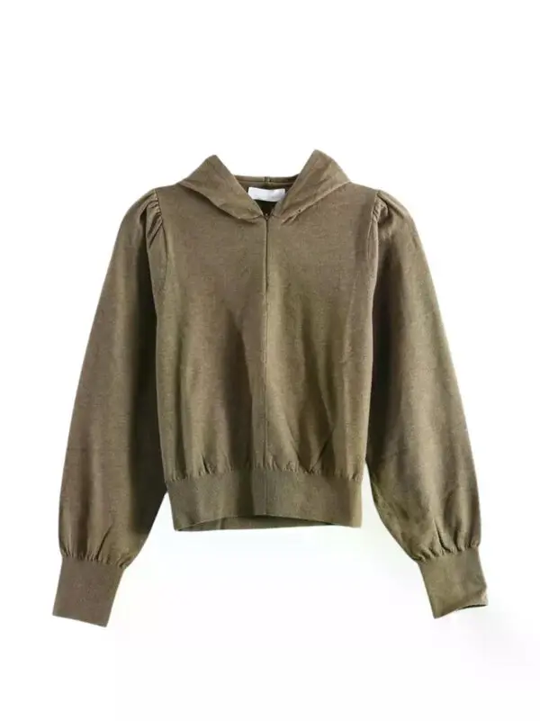 AMOMENTO Puff-sleeve Zip-up Hoodie - Green