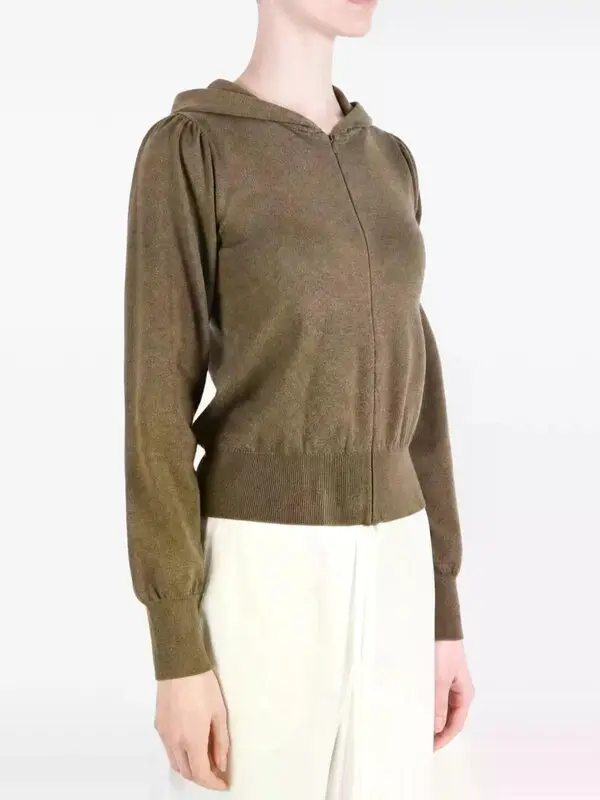 AMOMENTO Puff-sleeve Zip-up Hoodie - Green
