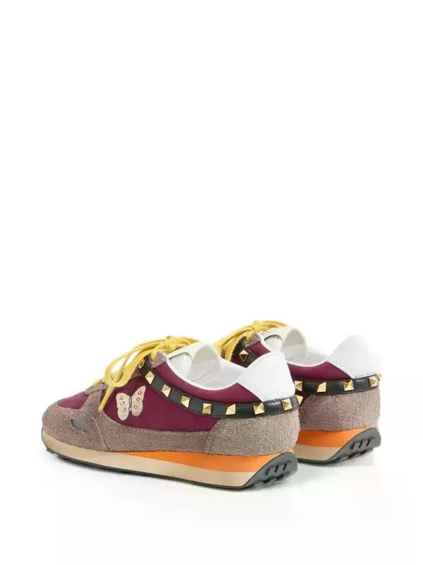 Valentino Garavani Stud Up Trainers In Split Leather And Nylon With Butterfly Embroidery