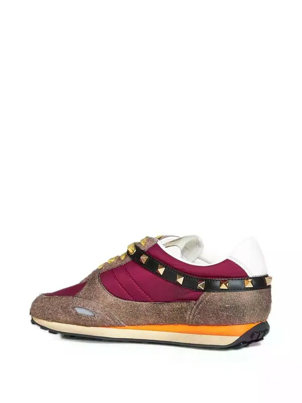Valentino Garavani Stud Up Trainers In Split Leather And Nylon With Butterfly Embroidery - Red