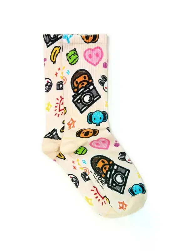 A BATHING APE Baby Milo Graphic-print Socks - Neutrals