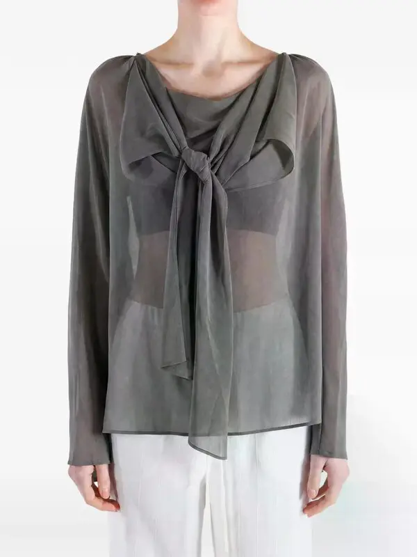 AMOMENTO Bow-detail Sheer Blouse