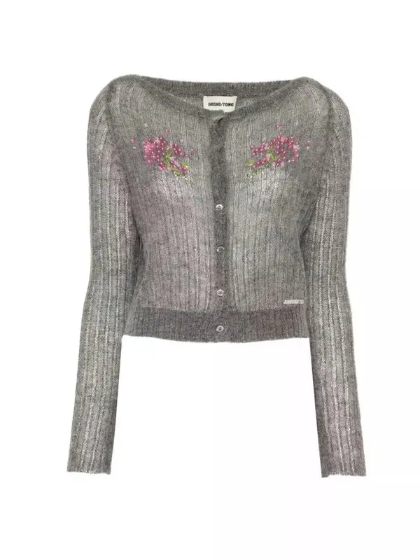 SHUSHU/TONG Floral Embellished Cardigan - Grey