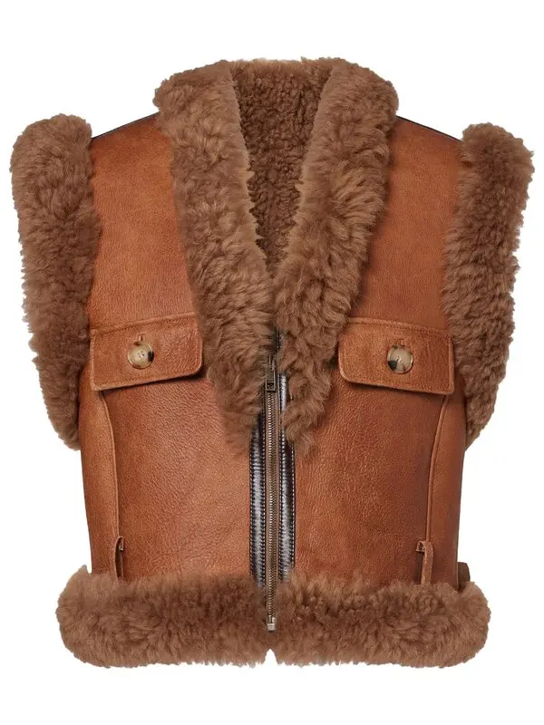 Chloé Leather Gilet With Shearling