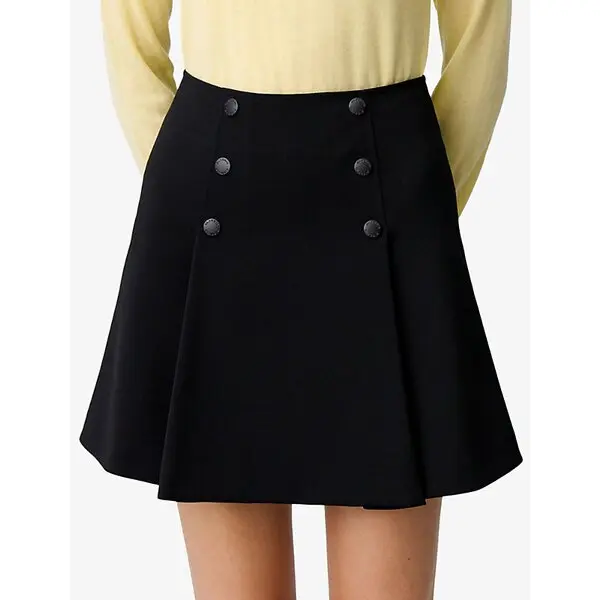 Claudie Pierlot Flared Button-down Stretch-woven Mini Skirt