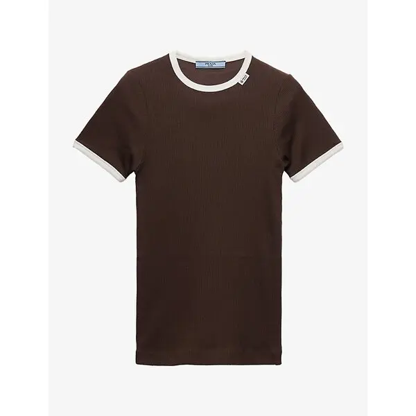 Prada Ribbed Cotton Knit Top - Brown