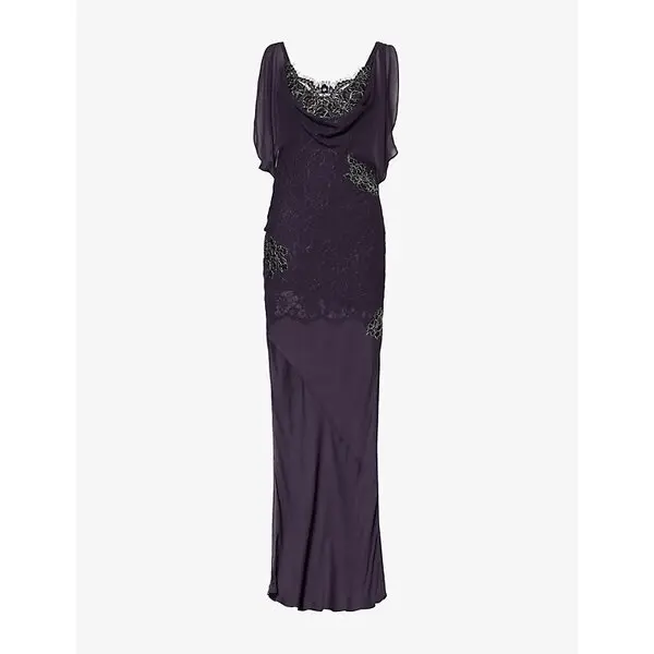 DE LA VALI Emerald Embellished Sheer Maxi Dress