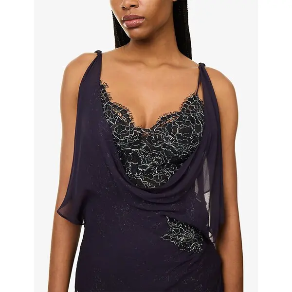 DE LA VALI Emerald Embellished Sheer Maxi Dress