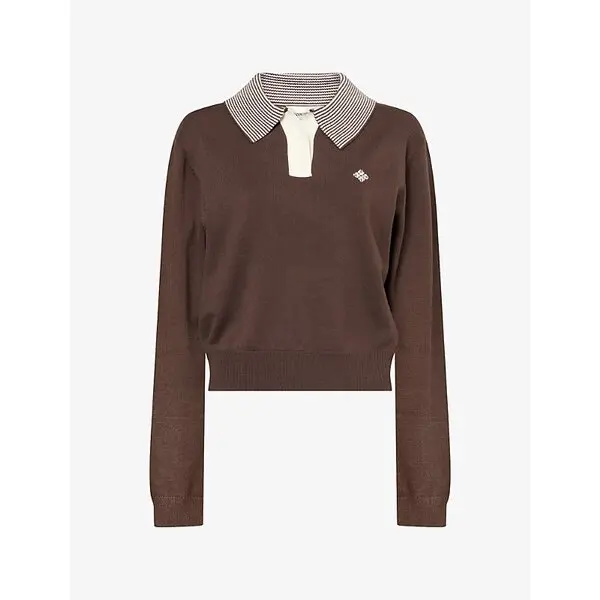 THE COUTURE CLUB Long-sleeve Knitted Polo Top - Brown