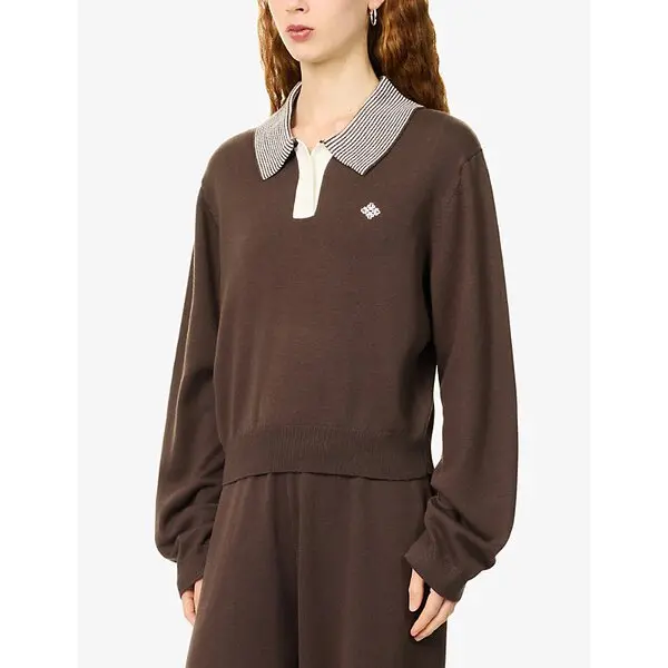 THE COUTURE CLUB Long-sleeve Knitted Polo Top - Brown