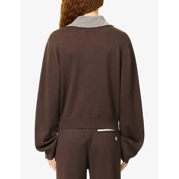 THE COUTURE CLUB Long-sleeve Knitted Polo Top - Brown