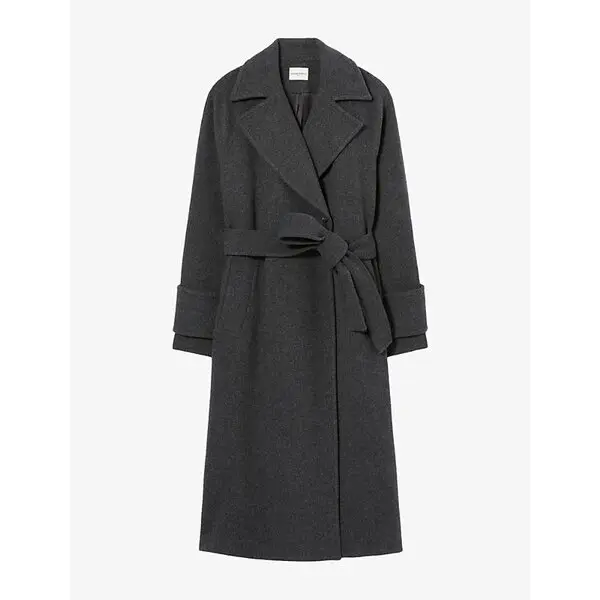 Claudie Pierlot Collared Belted-waist Wool-blend Coat