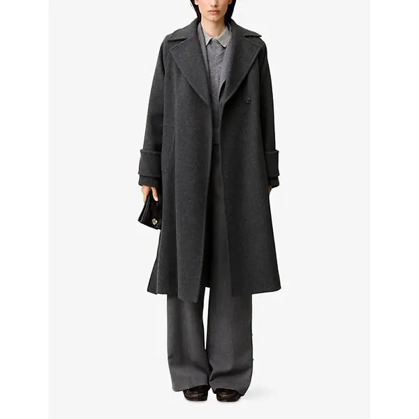 Claudie Pierlot Collared Belted-waist Wool-blend Coat