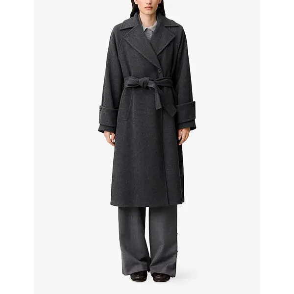 Claudie Pierlot Collared Belted-waist Wool-blend Coat