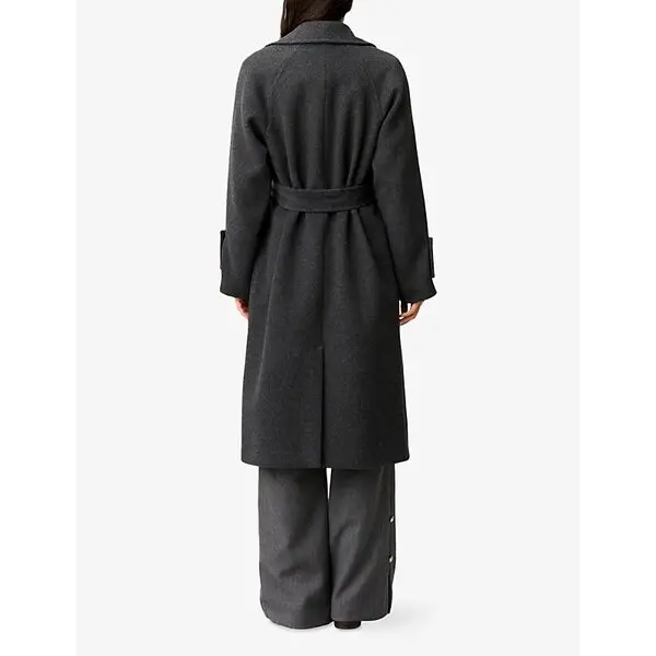 Claudie Pierlot Collared Belted-waist Wool-blend Coat