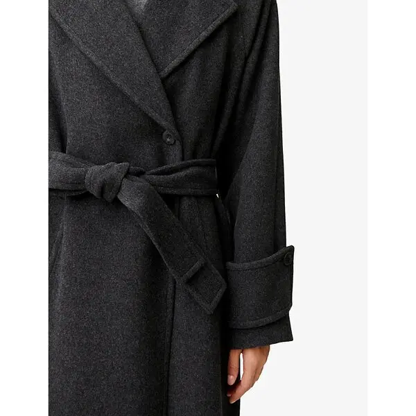 Claudie Pierlot Collared Belted-waist Wool-blend Coat