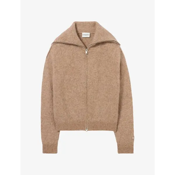 Claudie Pierlot Brushed Funnel-neck Wool And Mohair-blend Cardigan - Camel