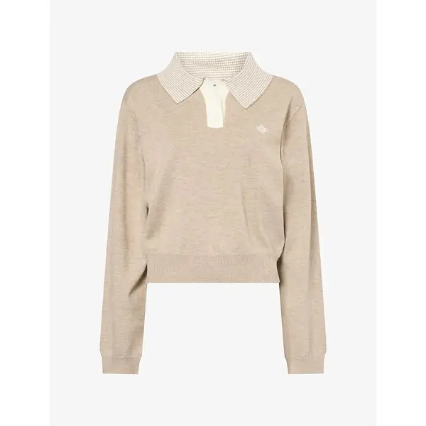 THE COUTURE CLUB Long-sleeve Knitted Polo Top - Beige
