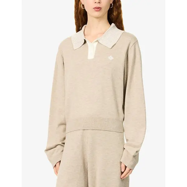 THE COUTURE CLUB Long-sleeve Knitted Polo Top - Beige