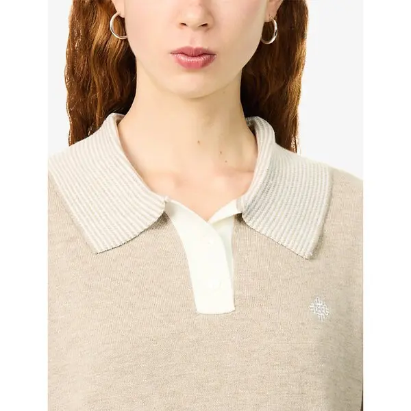 THE COUTURE CLUB Long-sleeve Knitted Polo Top - Beige