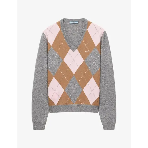 Prada Argyle V-neck Cashmere Jumper