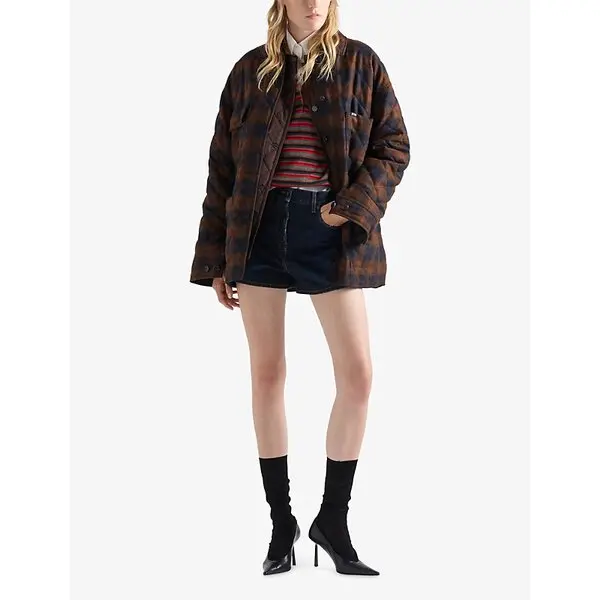 Prada Quilted Check Wool Caban Jacket