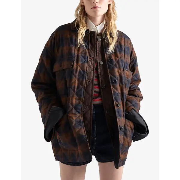 Prada Quilted Check Wool Caban Jacket