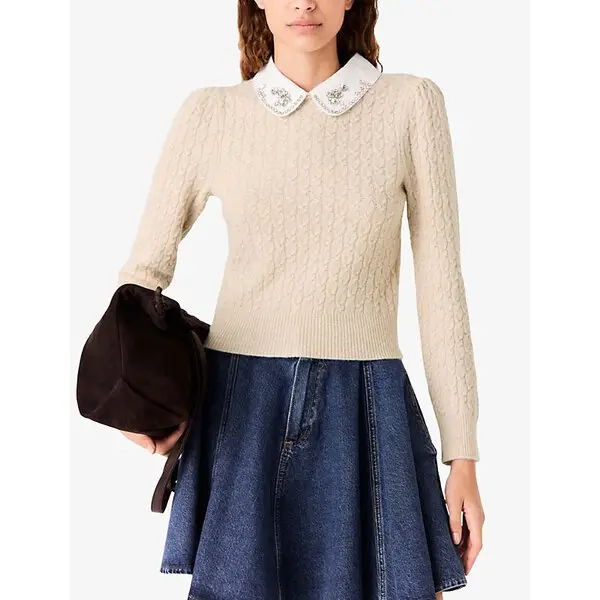 Maje Cable Removable-collar Wool And Cashmere Jumper