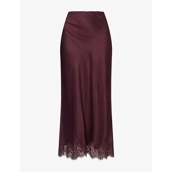 Rixo Matilde Lace-trim Satin Midi Skirt