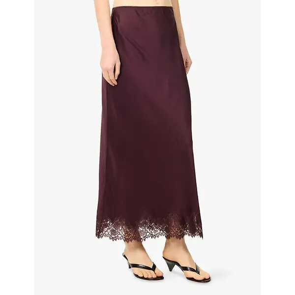 Rixo Matilde Lace-trim Satin Midi Skirt