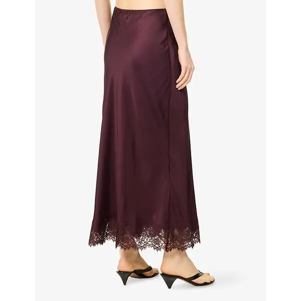 Rixo Matilde Lace-trim Satin Midi Skirt