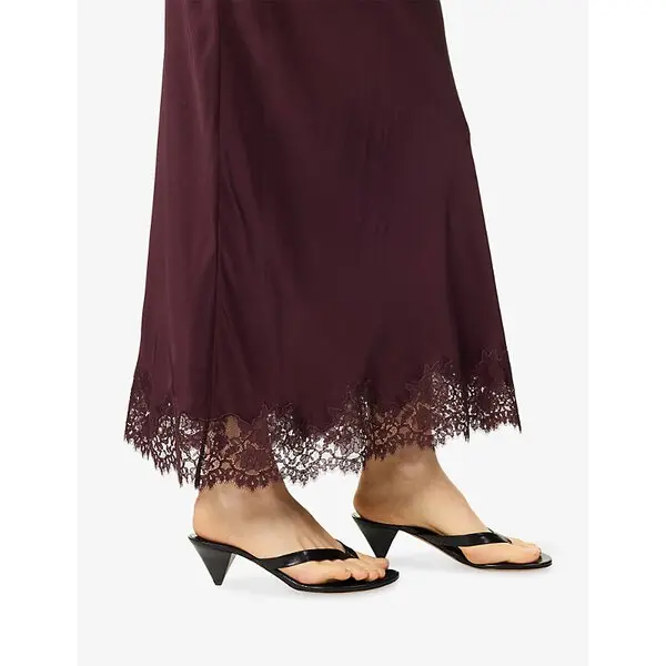 Rixo Matilde Lace-trim Satin Midi Skirt
