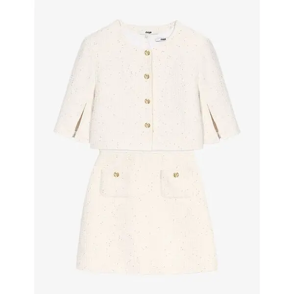 Maje Two-in-one Short-sleeve Tweed Mini Dress