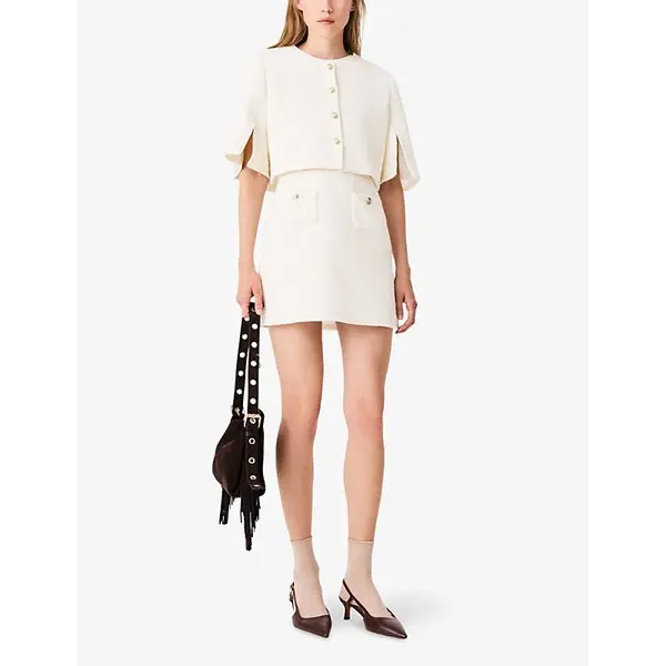 Maje Two-in-one Short-sleeve Tweed Mini Dress