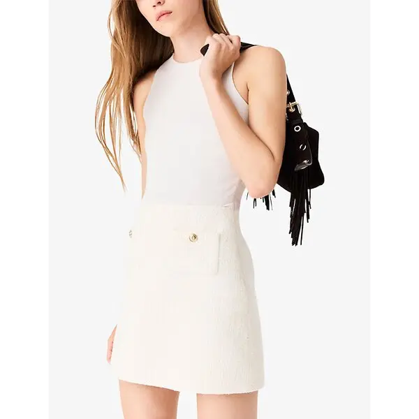 Maje Two-in-one Short-sleeve Tweed Mini Dress