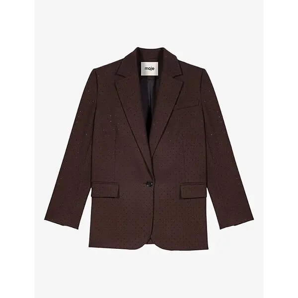Maje Rhinestone Woven Suit Jacket - Brown