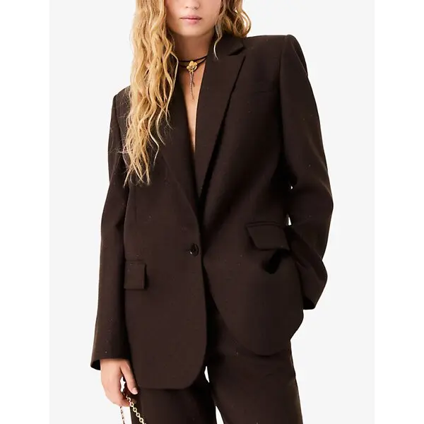Maje Rhinestone Woven Suit Jacket