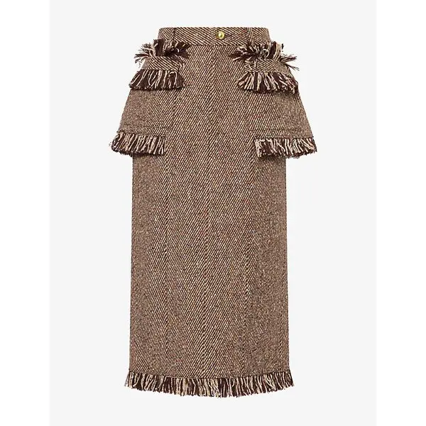 Sacai Tweed Wool-blend Midi Skirt