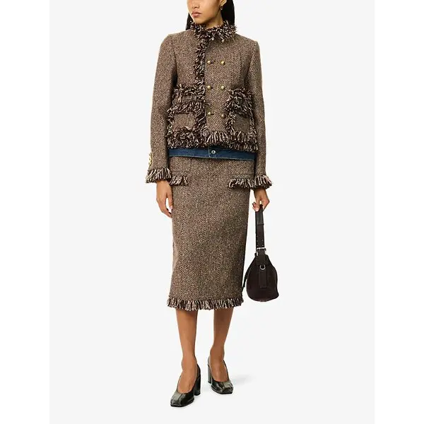 Sacai Tweed Wool-blend Midi Skirt