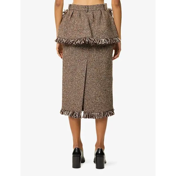 Sacai Tweed Wool-blend Midi Skirt
