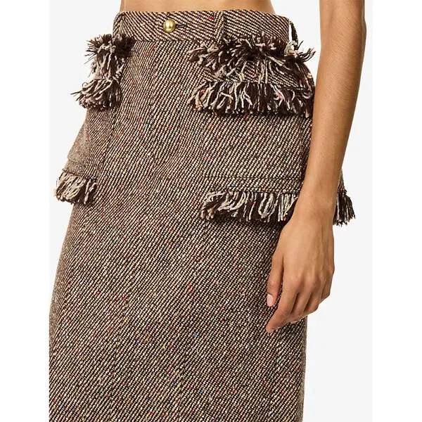 Sacai Tweed Wool-blend Midi Skirt