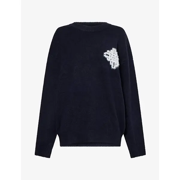 THE COUTURE CLUB Fluffy Crew-neck Knitted Jumper - Navy