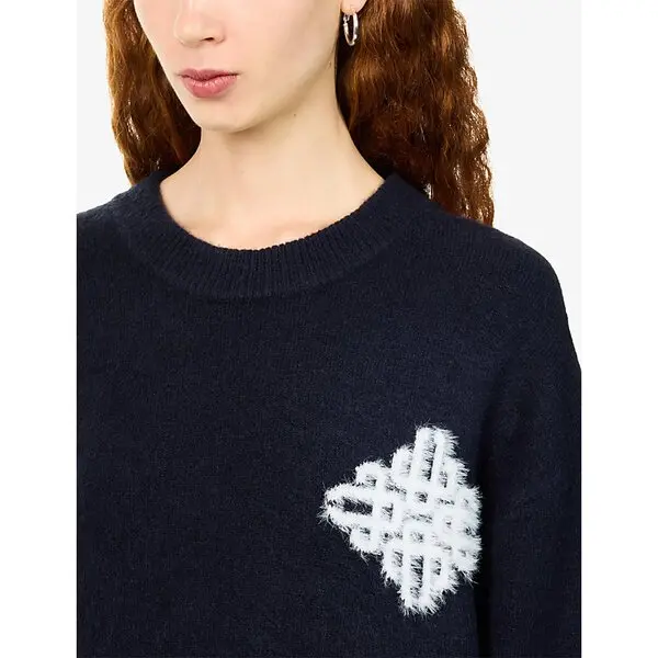 THE COUTURE CLUB Fluffy Crew-neck Knitted Jumper - Navy