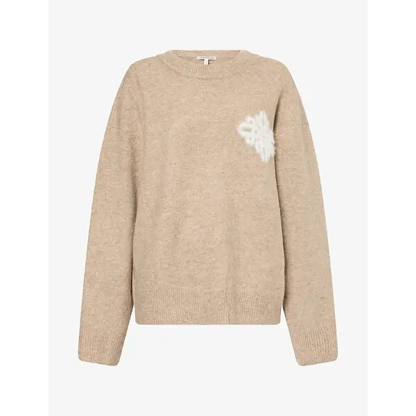 THE COUTURE CLUB Fluffy Crew-neck Knitted Jumper - Beige
