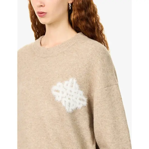 THE COUTURE CLUB Fluffy Crew-neck Knitted Jumper - Beige