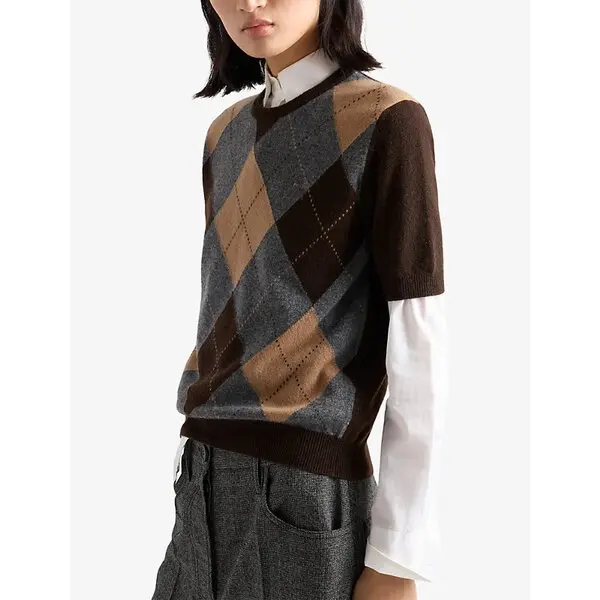 Prada Argyle Short-sleeve Cashmere Jumper